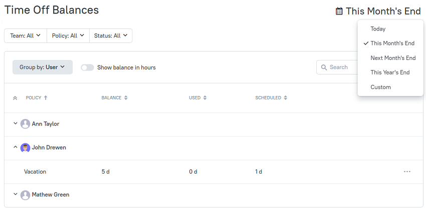 Time Off Balances Report