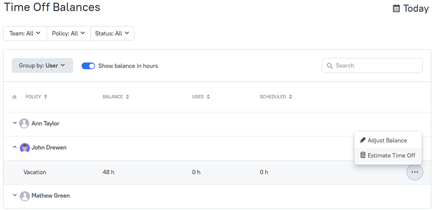 Time Off Balances Report